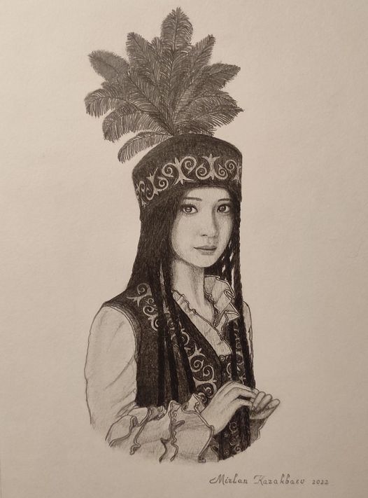 Kyrgyz girl2 - Mirlan - Drawings & Illustration, Ethnic, Cultural ...