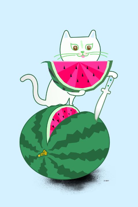 Kitty and Watermelon - Zelko Radic Bfvrp - Digital Art, Animals, Birds ...