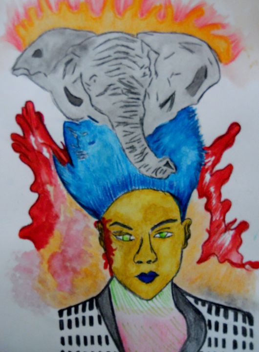 Elephant in my Hair - Nicole Lowery - Drawings & Illustration, People ...