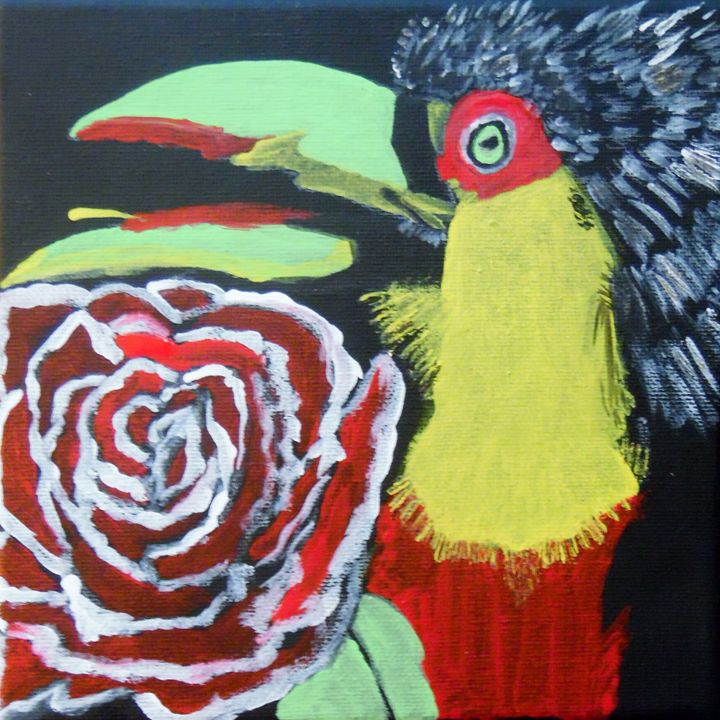 Parrot and a Red Rose - Nicole Lowery - Paintings & Prints, Animals ...
