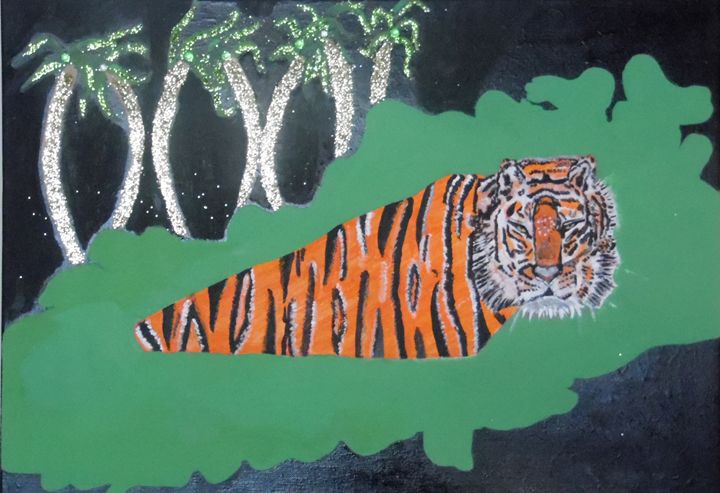 Tiger with his Glittered Palm Trees - Nicole Lowery - Paintings ...