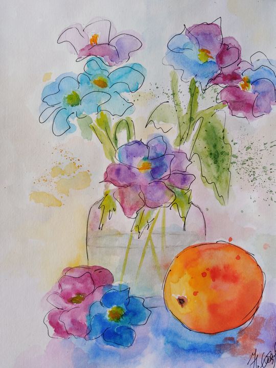 "Duet of Orange and Flower" - LebedevaArt - Paintings & Prints, Flowers ...