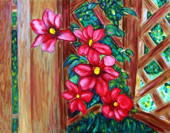 Climatis on the Fence - Anton's Originals - Paintings & Prints, Flowers ...