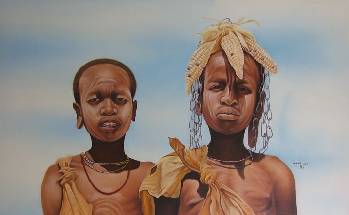 Mursi Boys - fineartethiopia/samuel Ethiopian art Promoter - Paintings ...