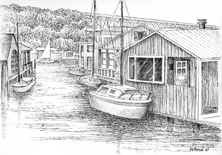 Seattle Houseboats - Wend Art Gallery - Drawings & Illustration ...