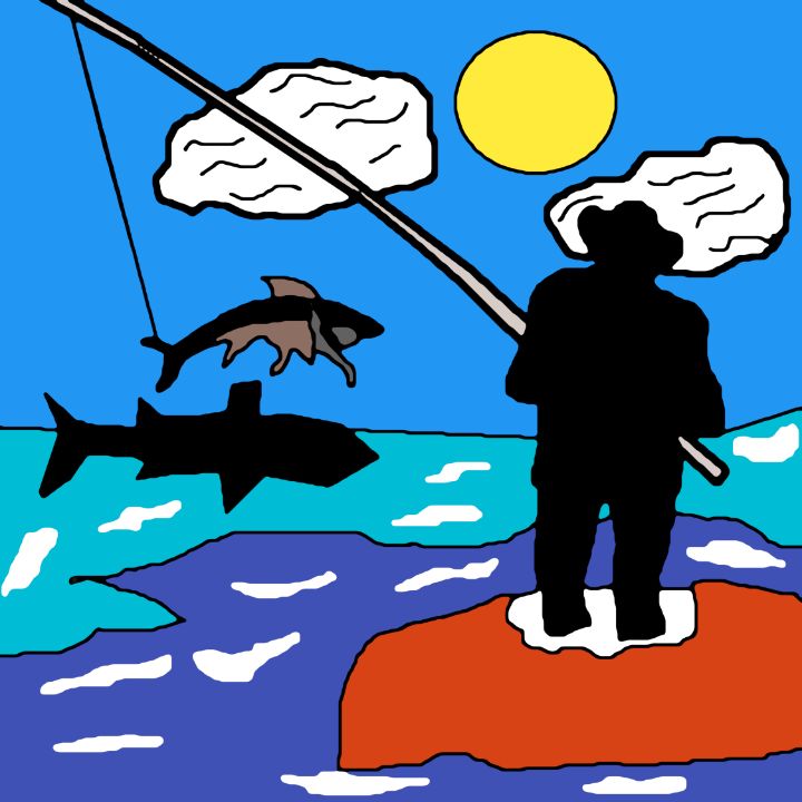 Man Fishing For Shark - Drawings From the Mind - Digital Art & AI ...