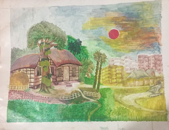 Town and village natural scene - Ruby Garllery - Paintings & Prints ...