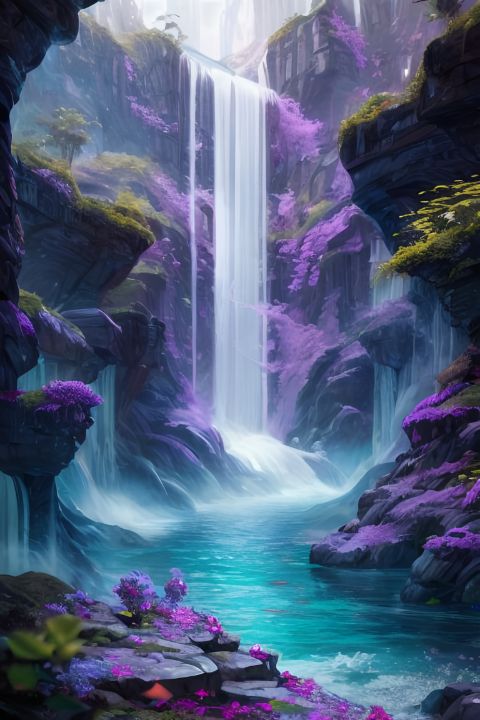 Purple Waterfall Landscape in a Drea - yousnature - Digital Art & AI ...