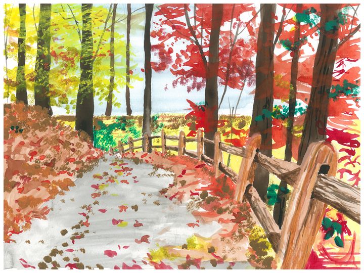 Fall Path - Watered - Paintings & Prints, Landscapes & Nature, Seasons ...