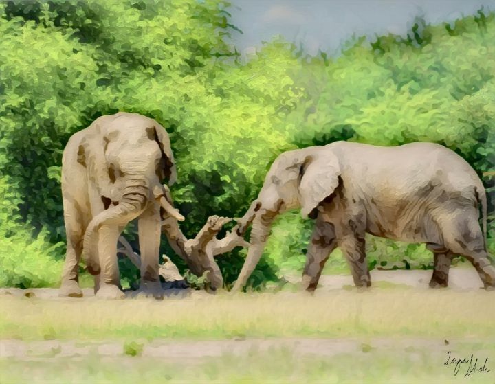 Busy elephants - Sagz200 - Paintings & Prints, Animals, Birds, & Fish ...