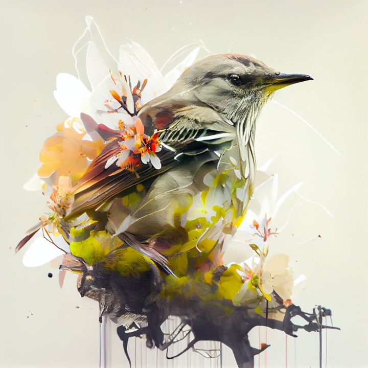 Mockingbird on a Apple Blossom 4 - State Birds - Digital Art & AI ...