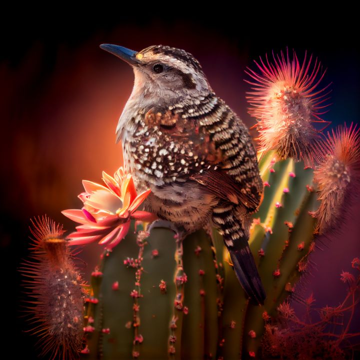 Cactus Wren on Saguaro Cactus - State Birds - Digital Art & AI, Animals ...