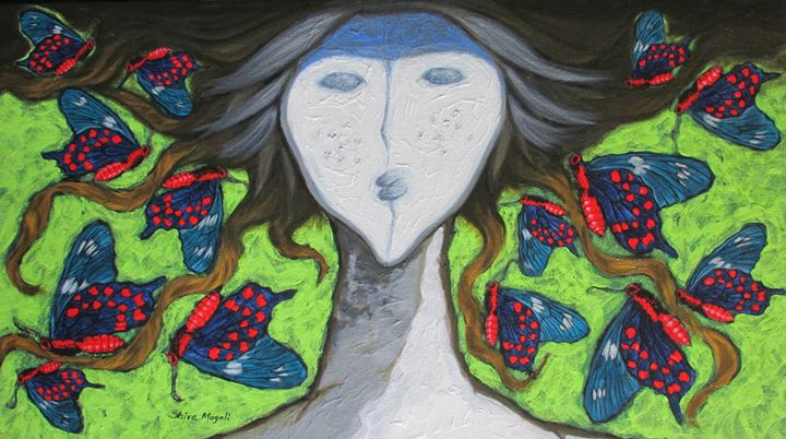 A GIRL AND BUTTERFLIES VIII - SHIVAYOGI MOGALI - Paintings & Prints ...