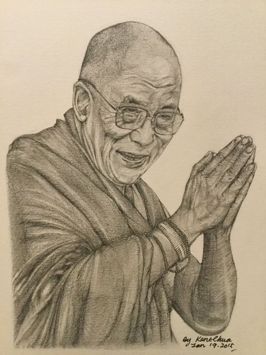 Dalai Lama Tenzin Gyato Drawing - Kent Chua - Drawings & Illustration ...