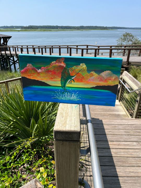 "Sailfish At Sunset" - Stephen Art - Paintings & Prints, Abstract ...