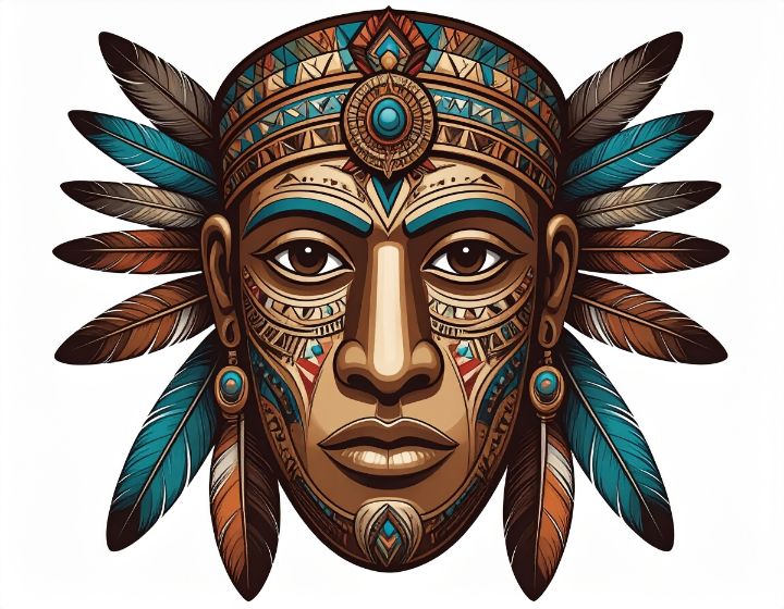 Feathered Spirit Mask Color v3 - Zia Relics Art - Drawings ...