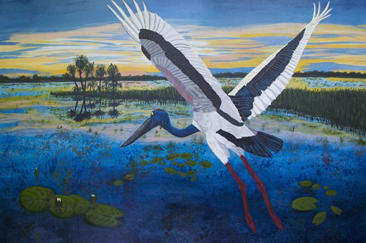 Jabiru Sunset - Wendy's Art - Paintings & Prints, Animals, Birds ...