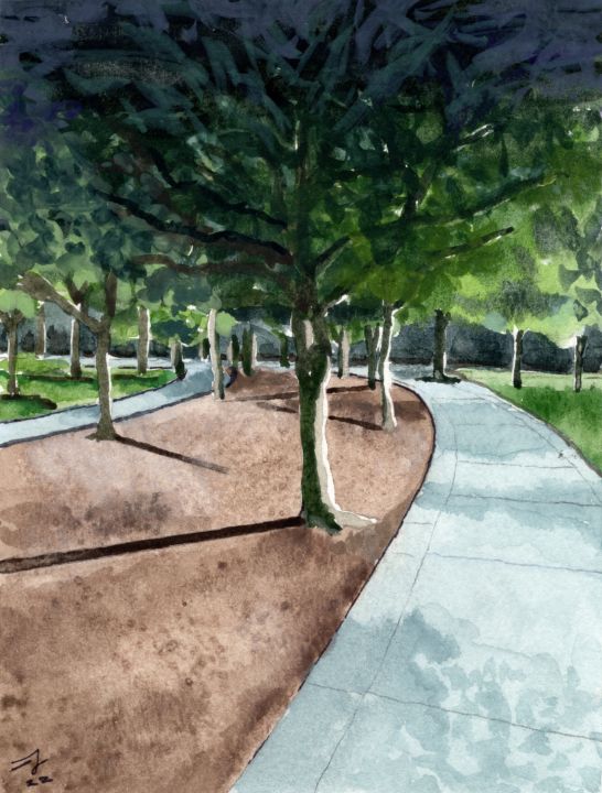 Night Stroll in the Park - Tom Jenkins Watercolors - Paintings & Prints ...