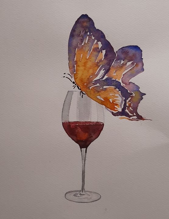 Butterfly on a glass of wine - Zazaartfactory - Drawings & Illustration ...
