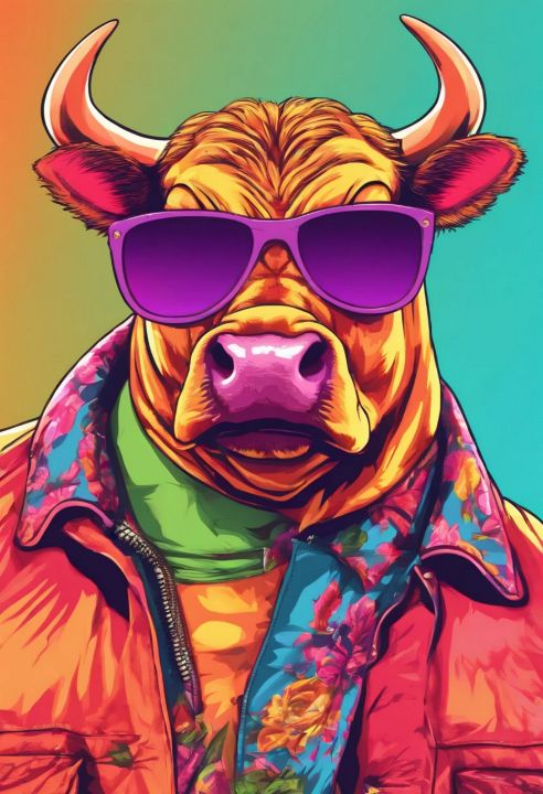 Cool Colorful Bull Art - Create2InspireArt - Paintings & Prints, Humor ...