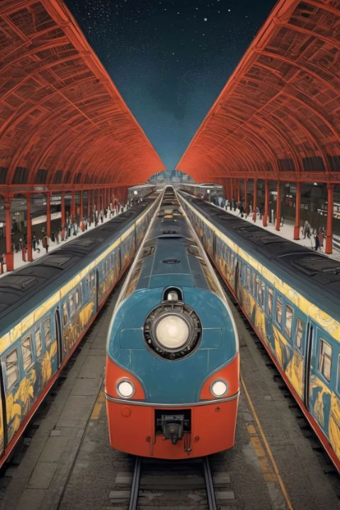 Retrofuturistic train station - ArtsFuture - Digital Art & AI, Vehicles ...