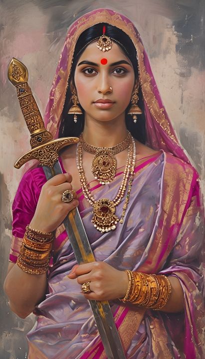 Regal Indian Woman Holding Sword - Ray Creations - Digital Art & AI, Ethnic, Cultural, & Tribal ...