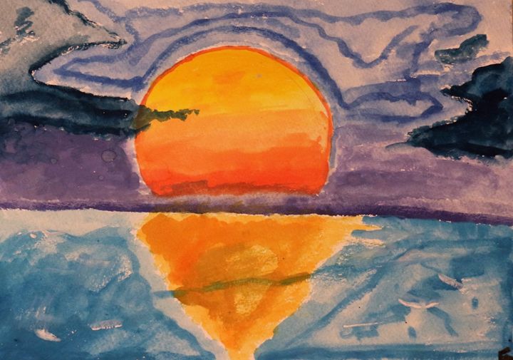 Sunset on the sea - EKH Drawing - Paintings & Prints, Landscapes ...