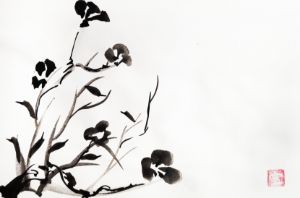 Sumie tree branch with red flowers - manuelunsui - Paintings & Prints ...
