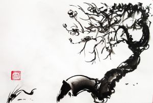 Sumie tree branch with red flowers - manuelunsui - Paintings & Prints ...