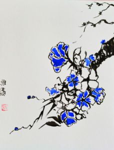 Sumie tree branch with red flowers - manuelunsui - Paintings & Prints ...