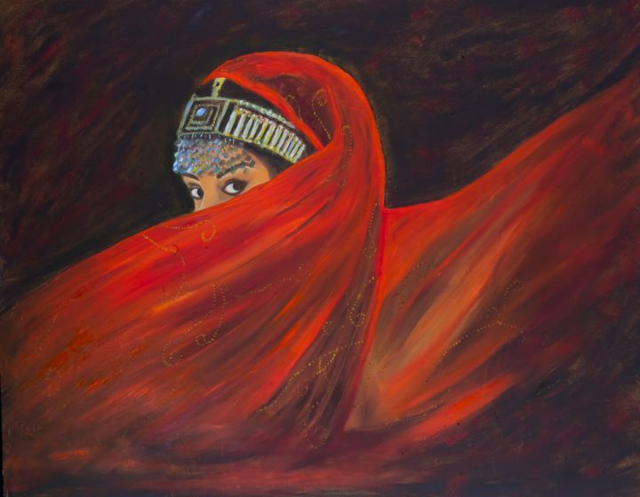 Red shawl - Rahel Arts - Paintings & Prints, People & Figures ...