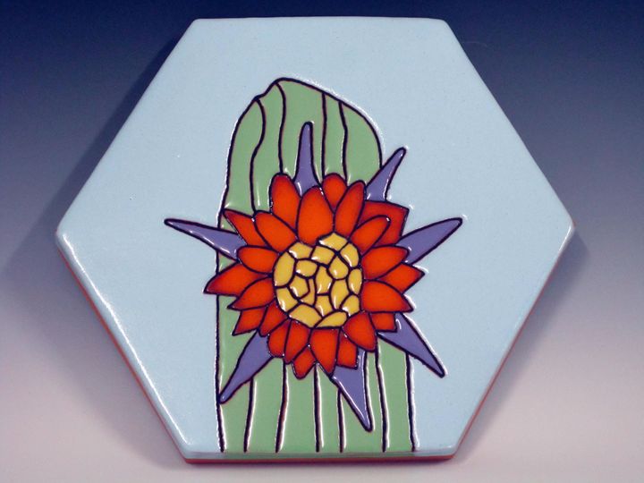 Ceramic Art Paver Tile Cactus Flower - Pacifica Tiles - Ceramics ...