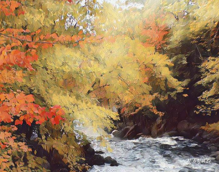 Maine In Fall Raging River - Making Memories - Digital Art & AI ...