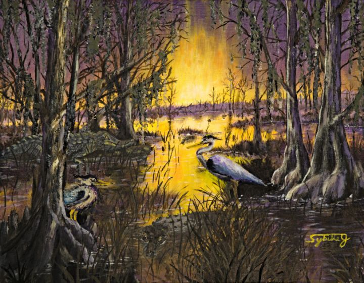 Swamp Sunset - Art by SybilleG - Paintings & Prints, Landscapes ...