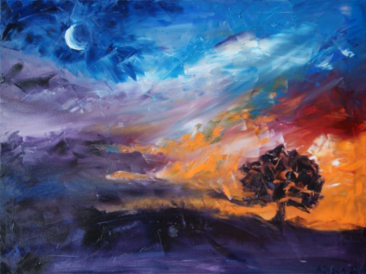 Landscape with a tree at sunset - proDekorStudio - Paintings & Prints ...