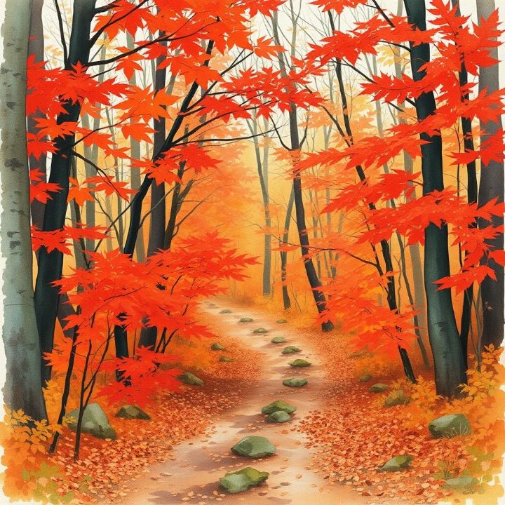 Crimson Autumn Path - ken seng - Digital Art & AI, Landscapes & Nature ...