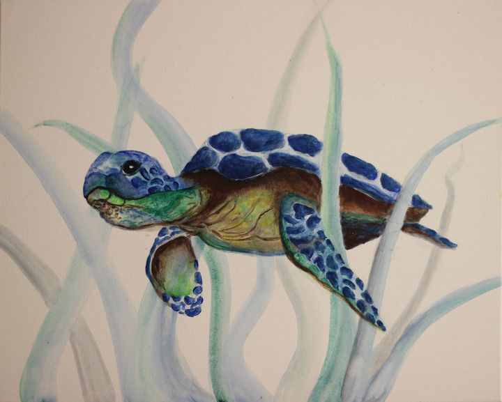 turtle in sea grass - Emily - Paintings & Prints, Animals, Birds ...