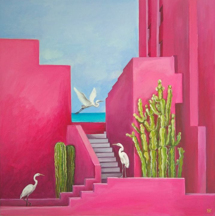 Spanish herons - Bahdanava Hanna - Paintings & Prints, Buildings ...