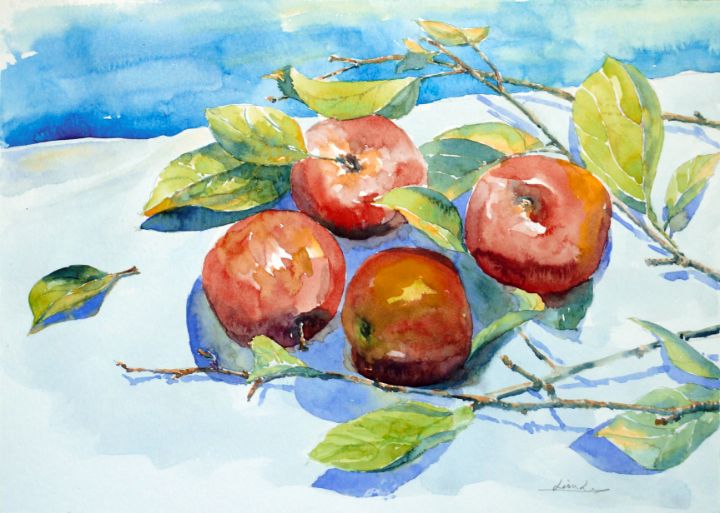 Still Life with Red Apples - Lisa Lu's Watercolors & Oil Paintings ...