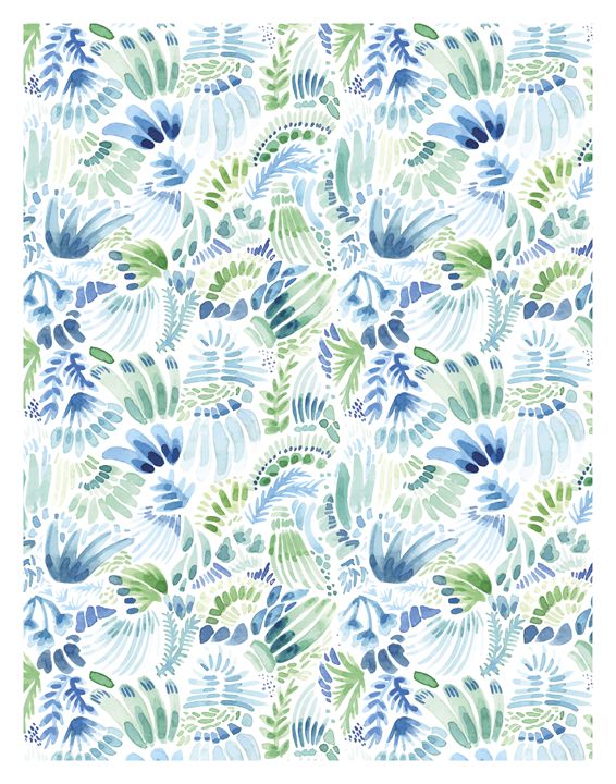 Cool Blue Watercolor Pattern - Flower and Vine - Paintings & Prints ...