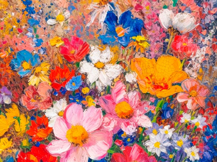Spring Print, Flower Field Landscape - MrCreativeUa - Paintings ...