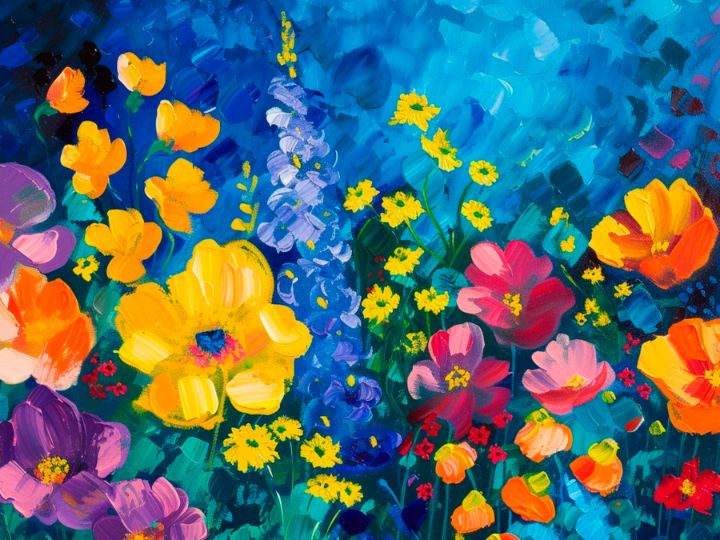 Spring Print, Flower Field Landscape - MrCreativeUa - Paintings ...