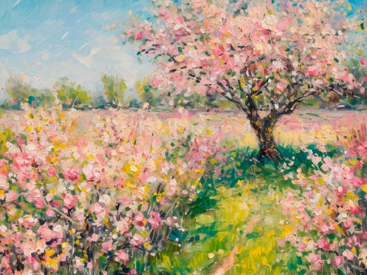 Spring Print, Flower Field Landscape - MrCreativeUa - Paintings ...