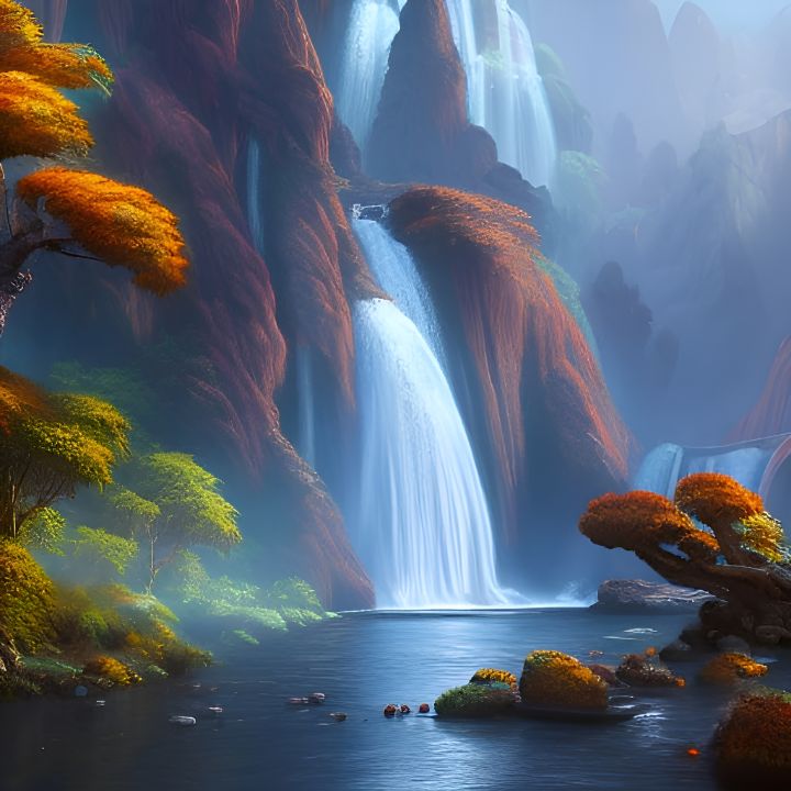 Cascade in the Woods - Rick Rolling - Digital Art & AI, Landscapes ...