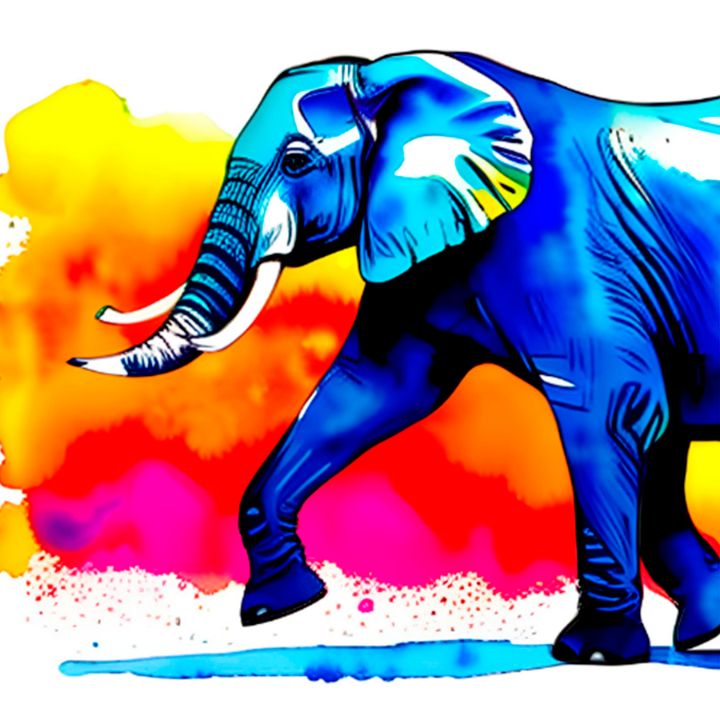 Big blue elephant - AKAI art - Paintings & Prints, Animals, Birds ...