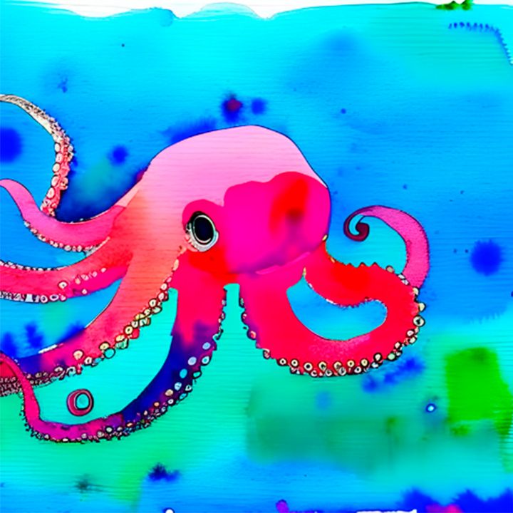 Pink octopus - AKAI art - Paintings & Prints, Animals, Birds, & Fish ...