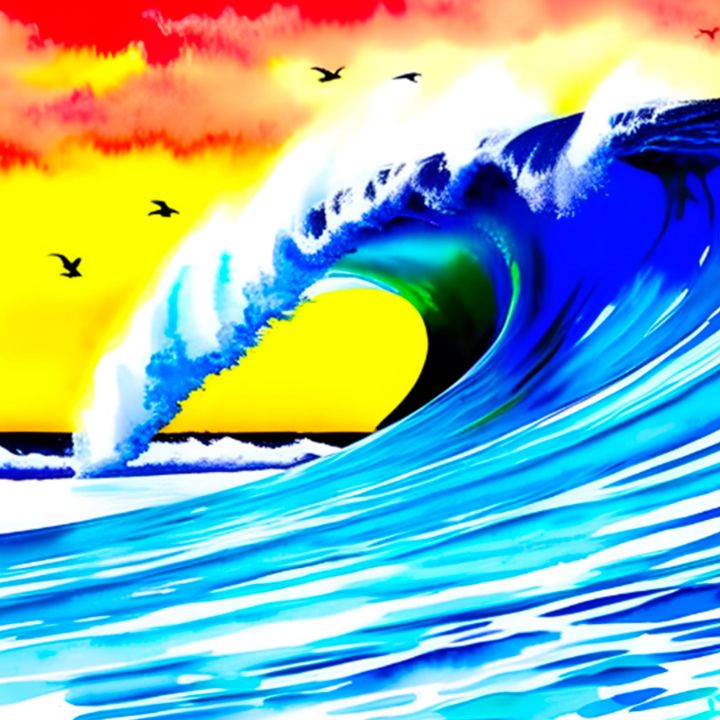 Blue Waves - AKAI art - Paintings & Prints, Landscapes & Nature, Beach ...