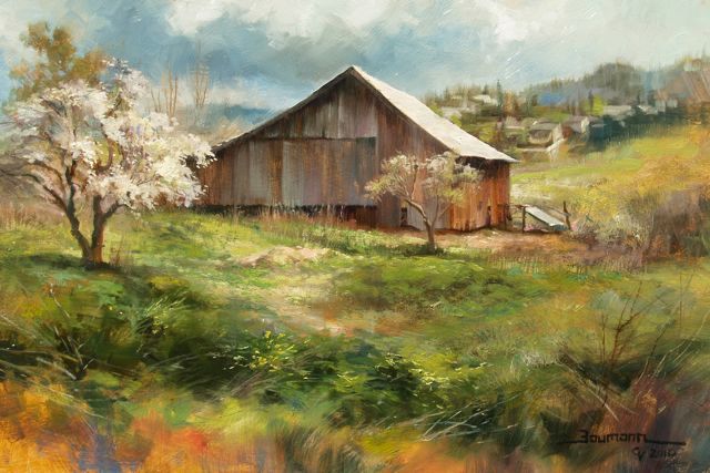 Spring Bloom Ashland Barn - Stefan Baumann - Paintings & Prints ...