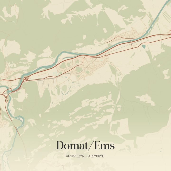 Vintage map of Domat/Ems, Switzerlan - Rezona - Digital Art & AI ...