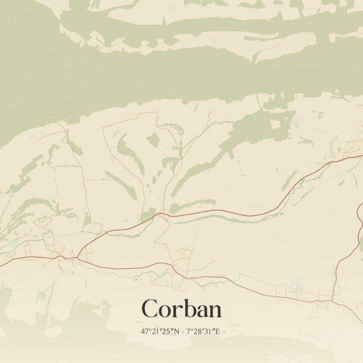 Vintage map of Corban, Switzerland. - Rezona - Digital Art & AI, Places ...